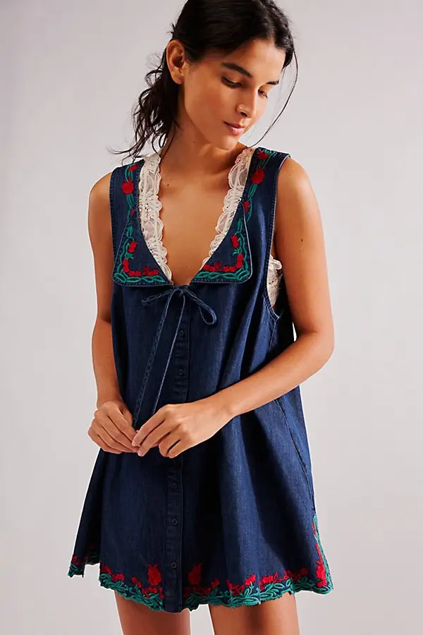 Free People Zina Denim Tunic In Midnight Sky Combo - 53% Off